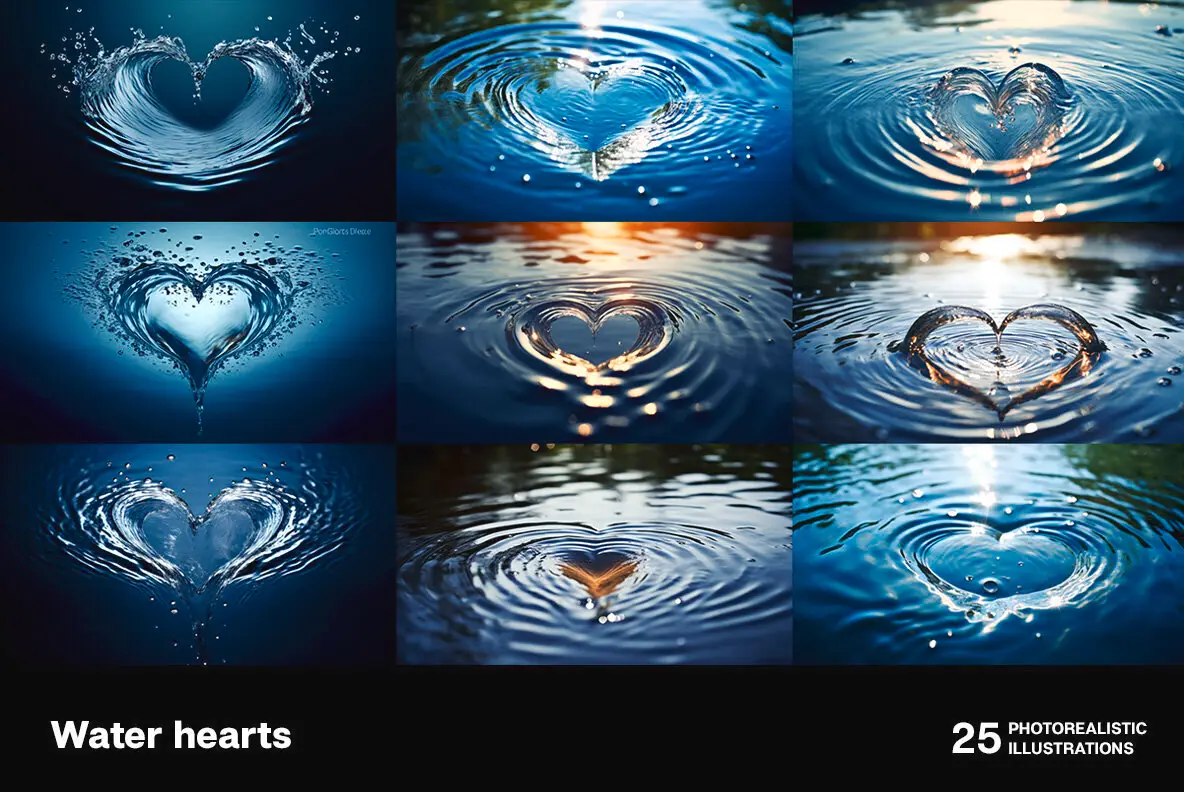 Water hearts Graphics - YouWorkForThem