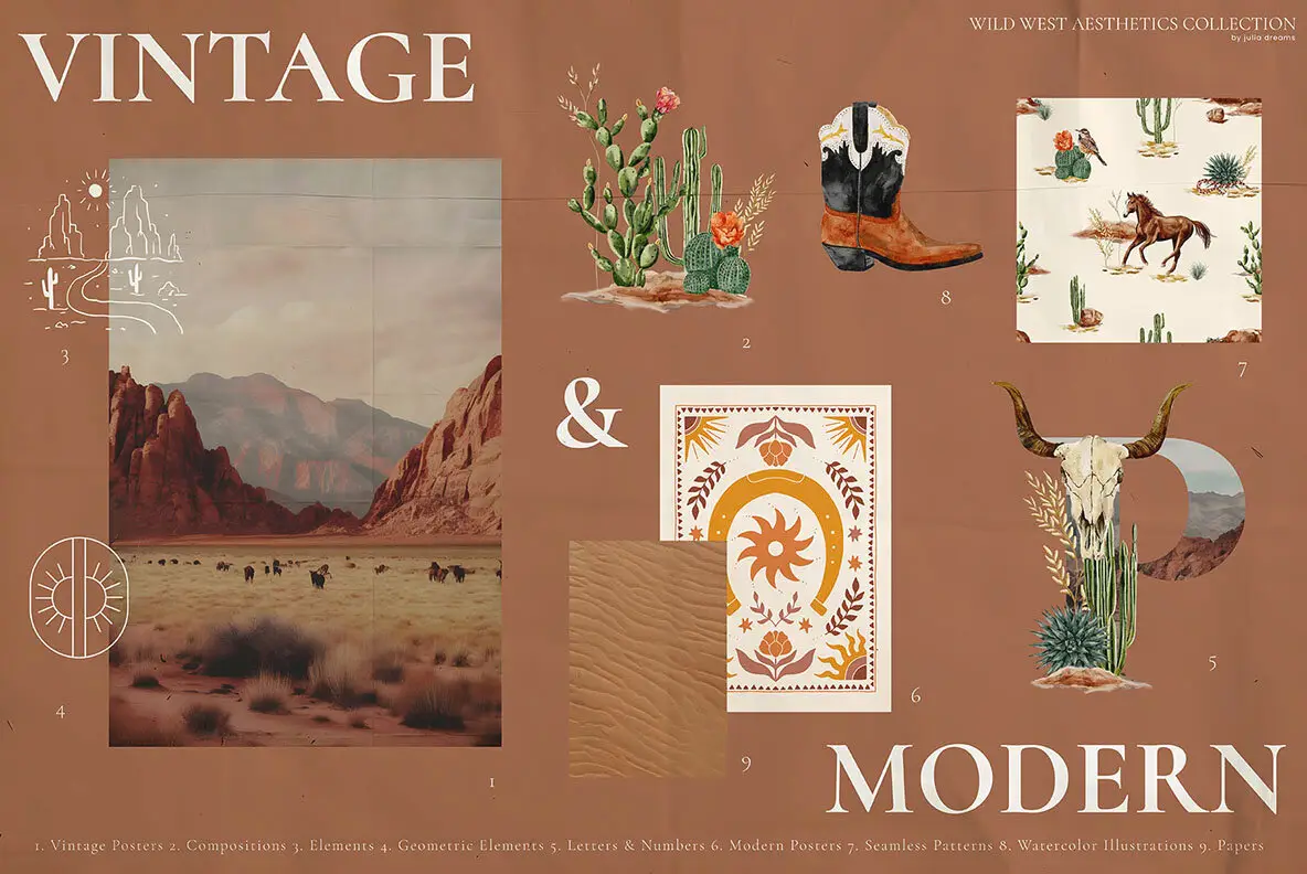 Wild West Watercolor Western Collection Graphics - YouWorkForThem