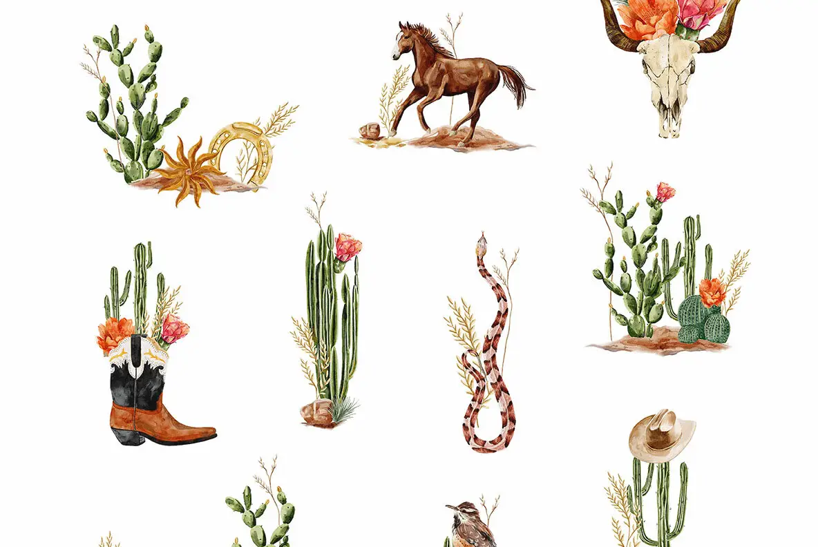 Wild West Watercolor Western Collection Graphics - YouWorkForThem
