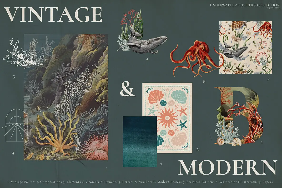 Underwater Watercolor Ocean Collection Graphics - YouWorkForThem