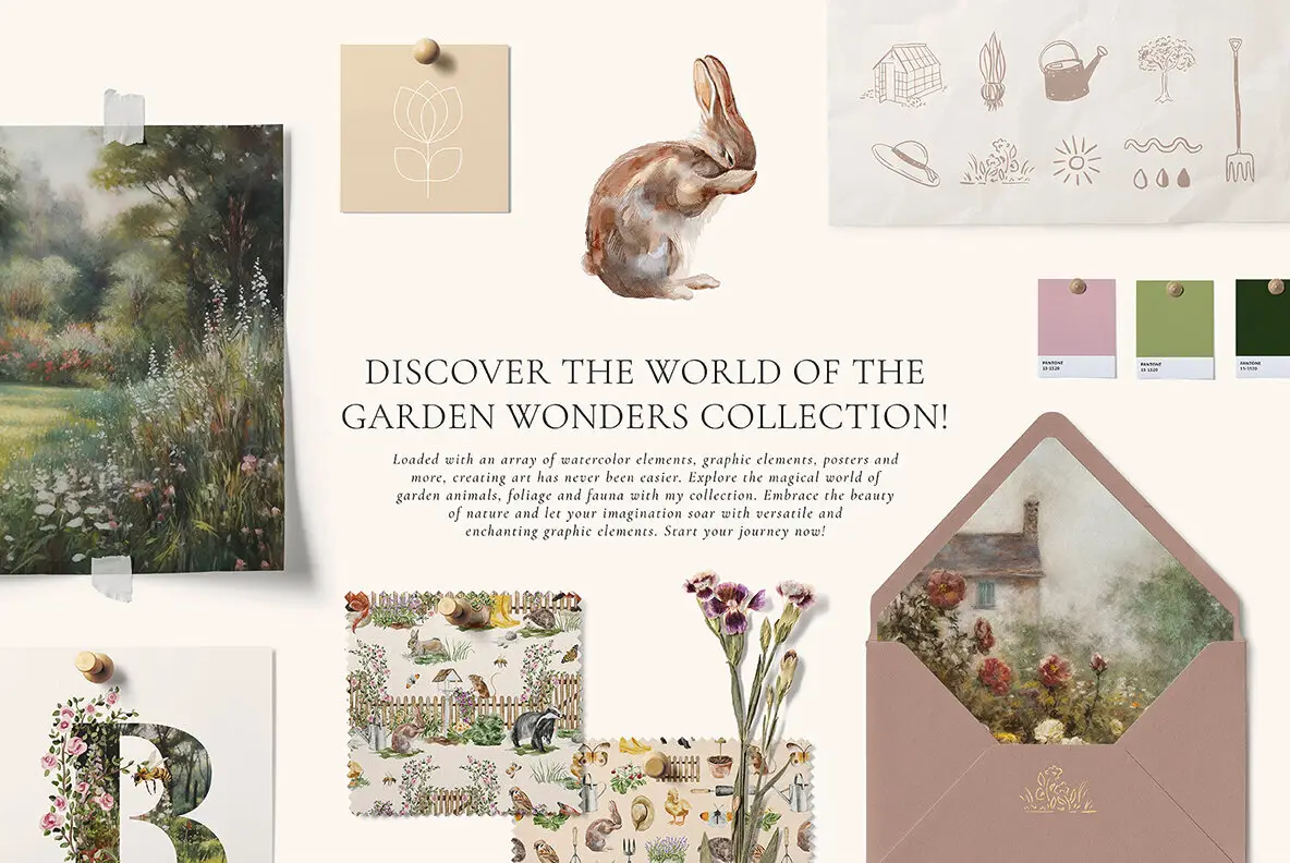 Garden Wonders Watercolor Collection Graphics - YouWorkForThem