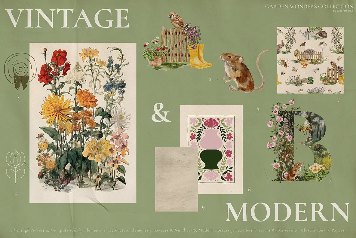 Garden Wonders Watercolor Collection Graphics - YouWorkForThem