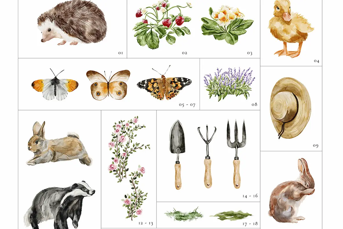 Garden Wonders Watercolor Collection Graphics - YouWorkForThem