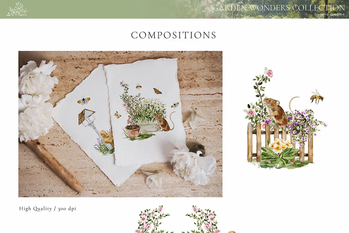 Garden Wonders Watercolor Collection Graphics - YouWorkForThem