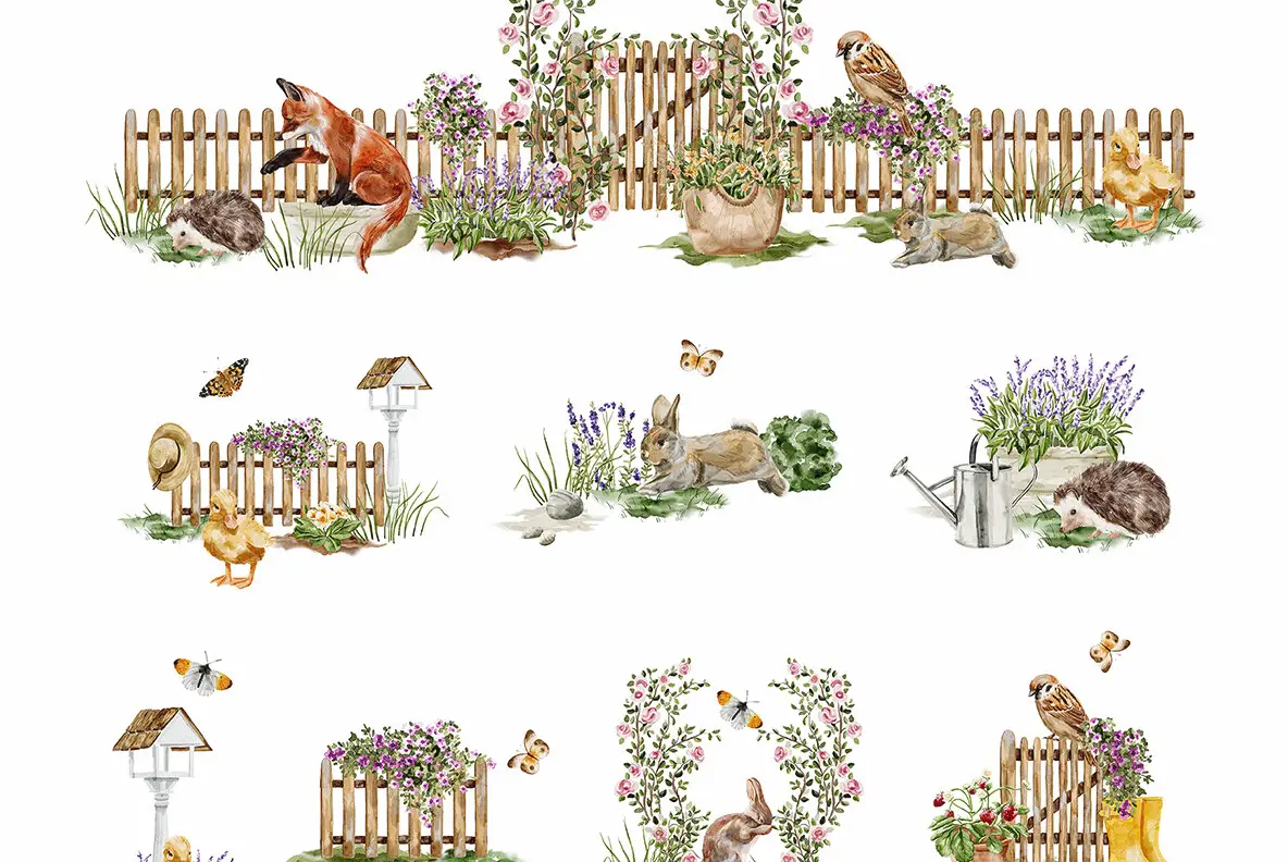 Garden Wonders Watercolor Collection Graphics - YouWorkForThem