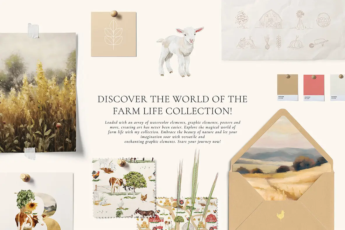 Farm Life Animals Watercolor Collection Graphics - YouWorkForThem