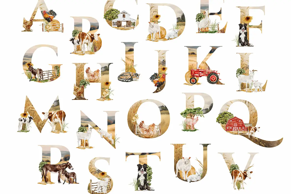 Farm Life Animals Watercolor Collection Graphics - YouWorkForThem