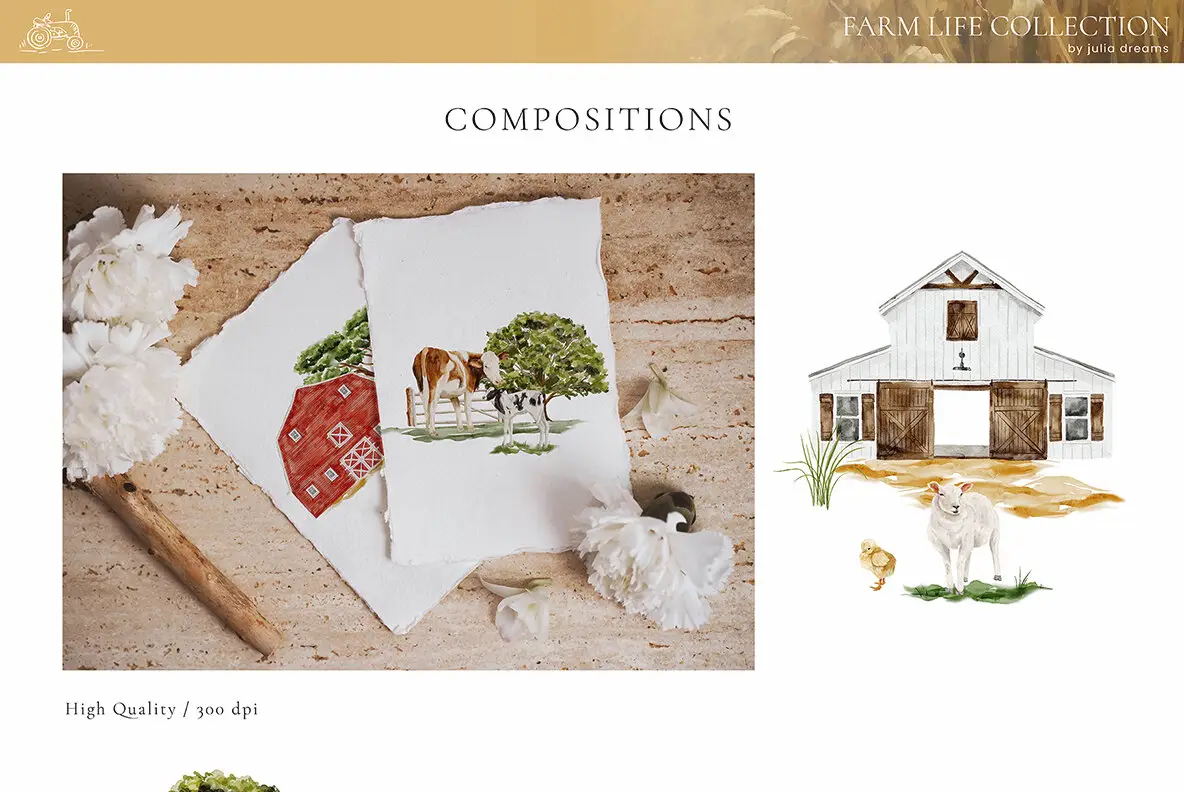 Farm Life Animals Watercolor Collection Graphics - YouWorkForThem