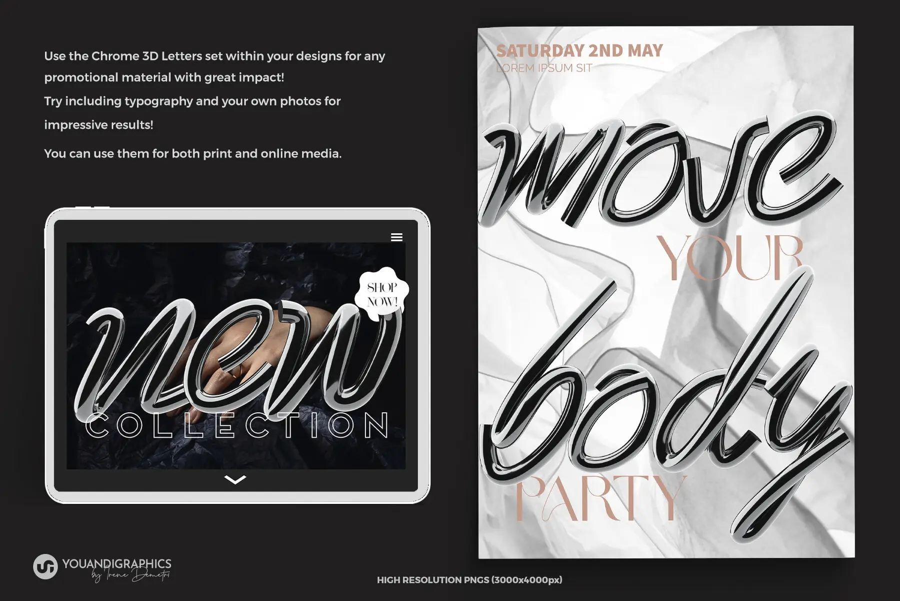 Chrome 3D Lettering set Graphics - YouWorkForThem