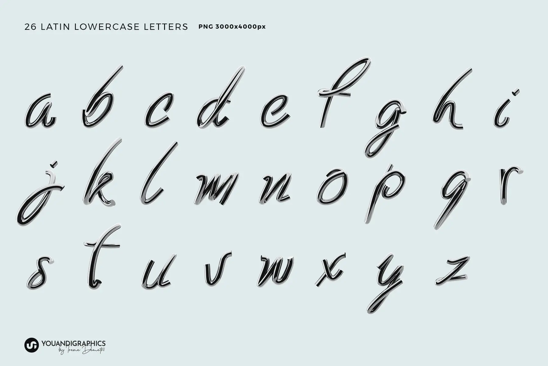 Chrome 3D Lettering set Graphics - YouWorkForThem