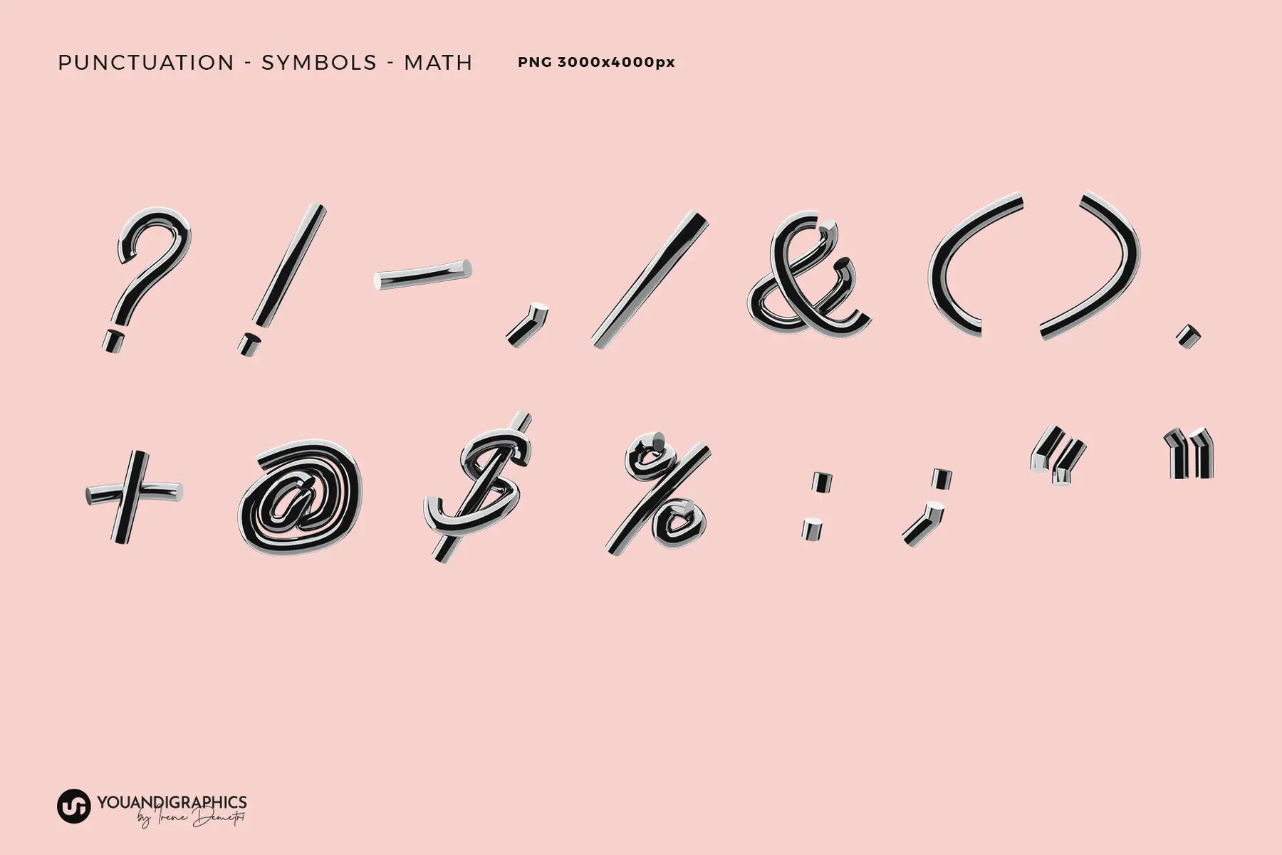 Chrome 3D Lettering set Graphics - YouWorkForThem