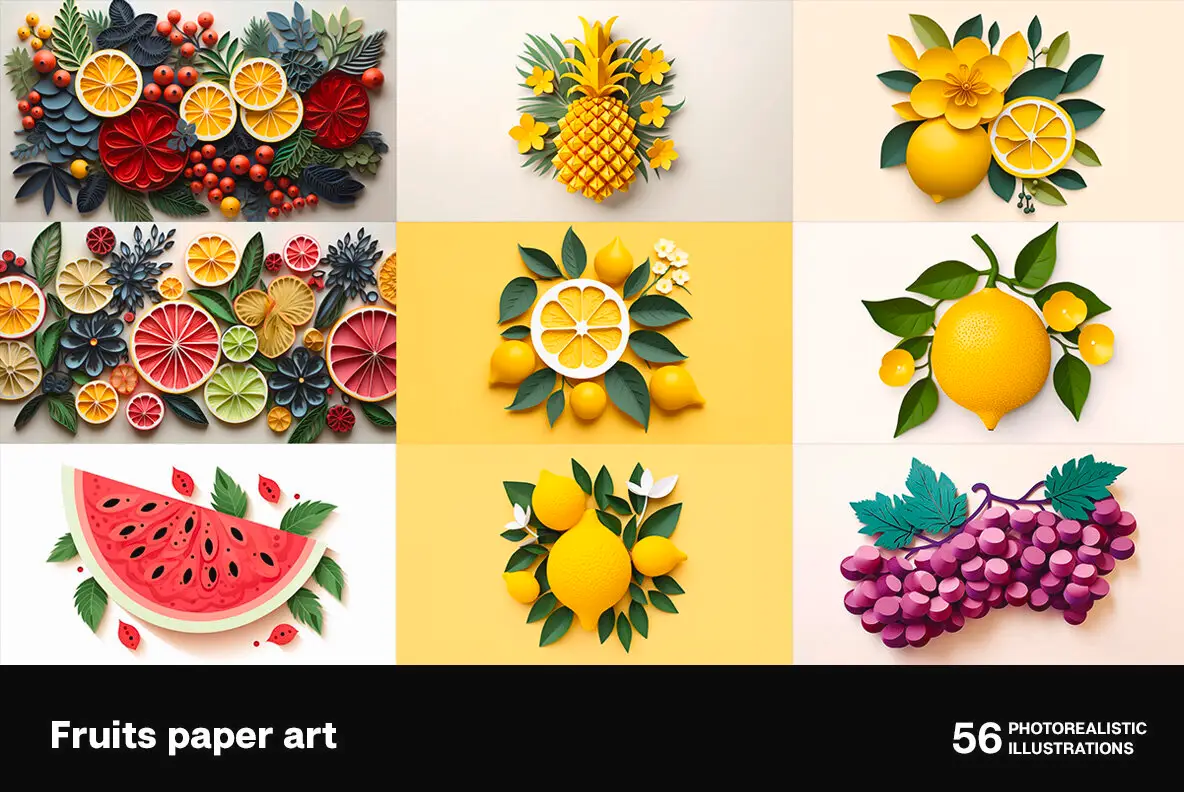 Fruits paper art Graphics - YouWorkForThem