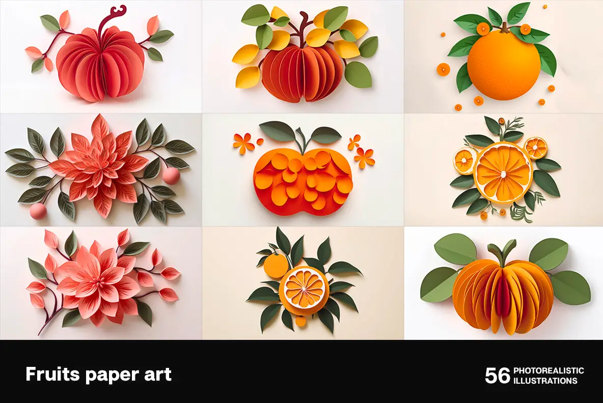Fruits paper art Graphics - YouWorkForThem