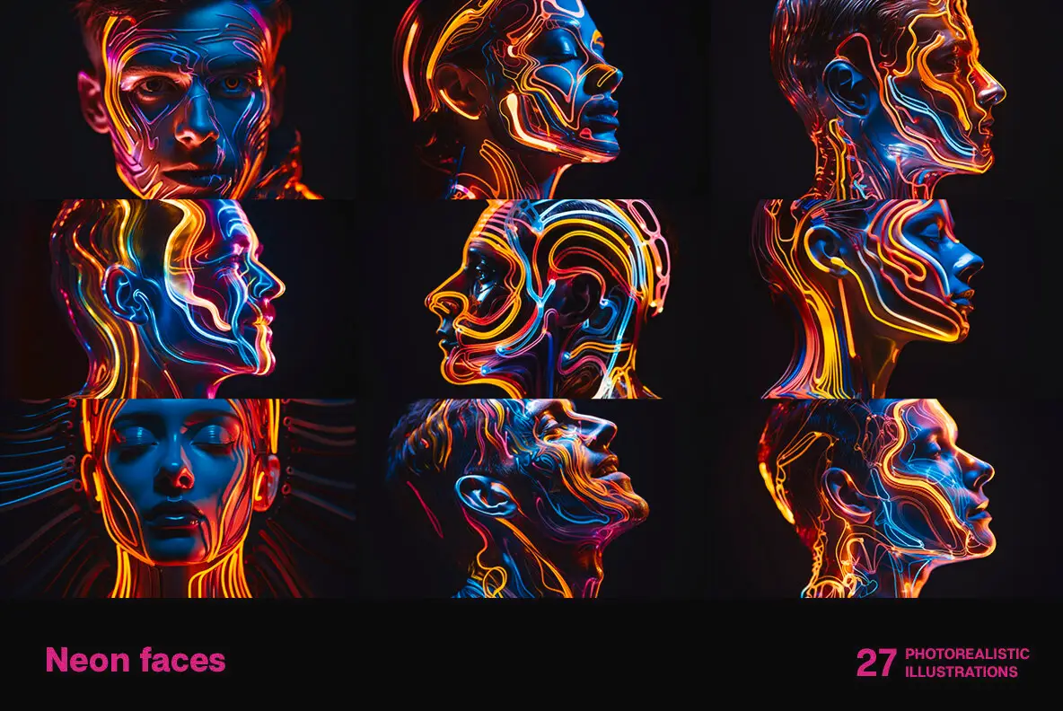 Neon faces Graphics - YouWorkForThem