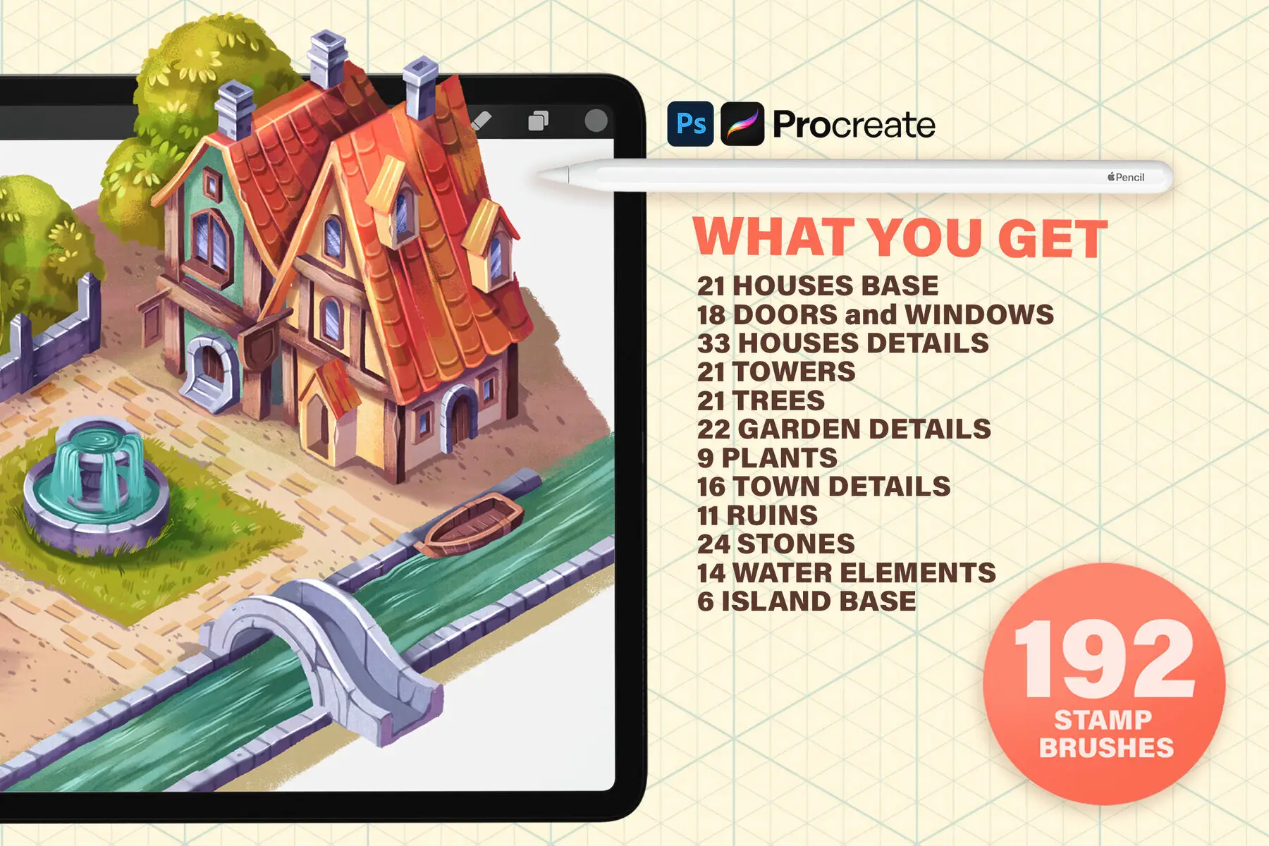 Isometric Town Procreate and Photoshop Creator - YouWorkForThem