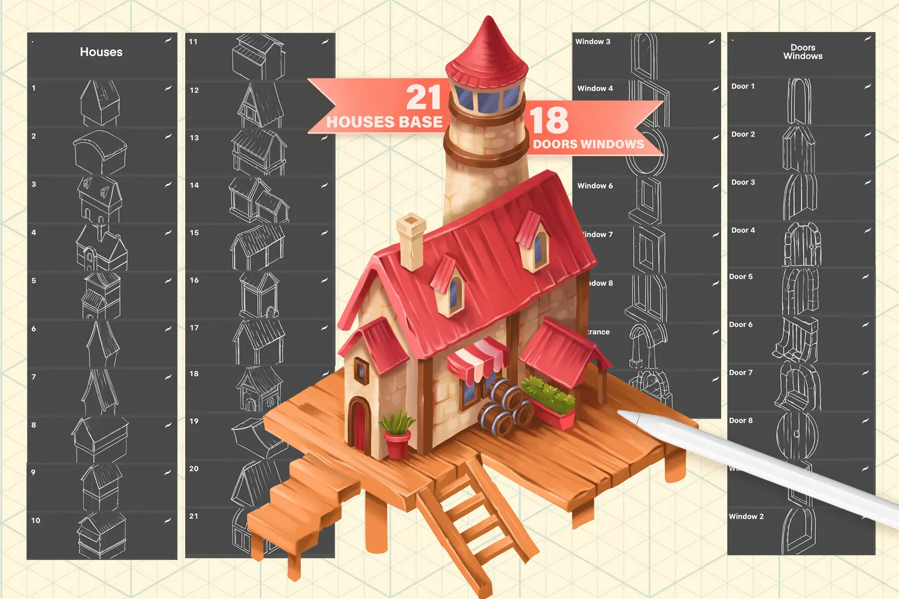 Isometric Town Procreate and Photoshop Creator - YouWorkForThem