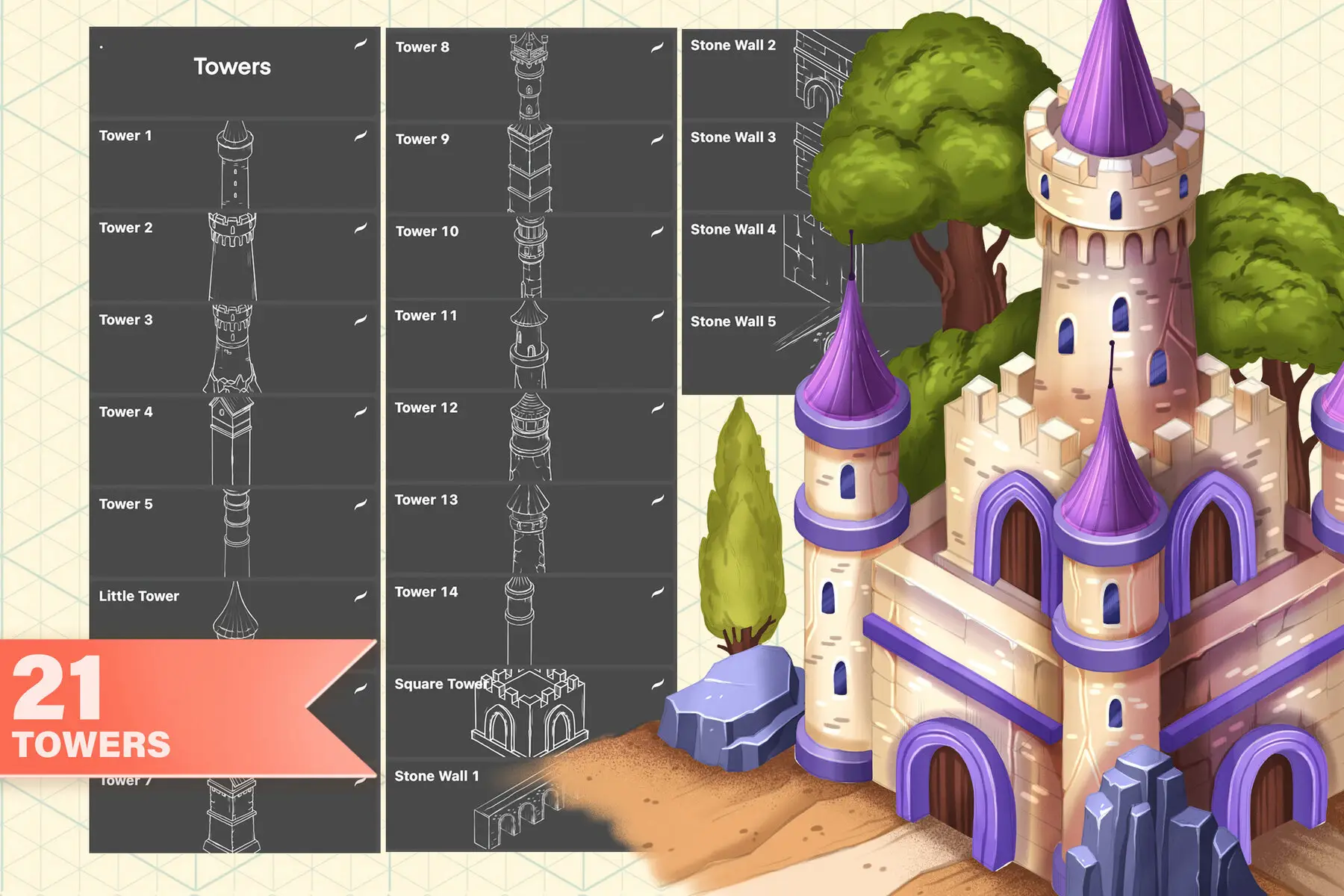 Isometric Town Procreate and Photoshop Creator - YouWorkForThem