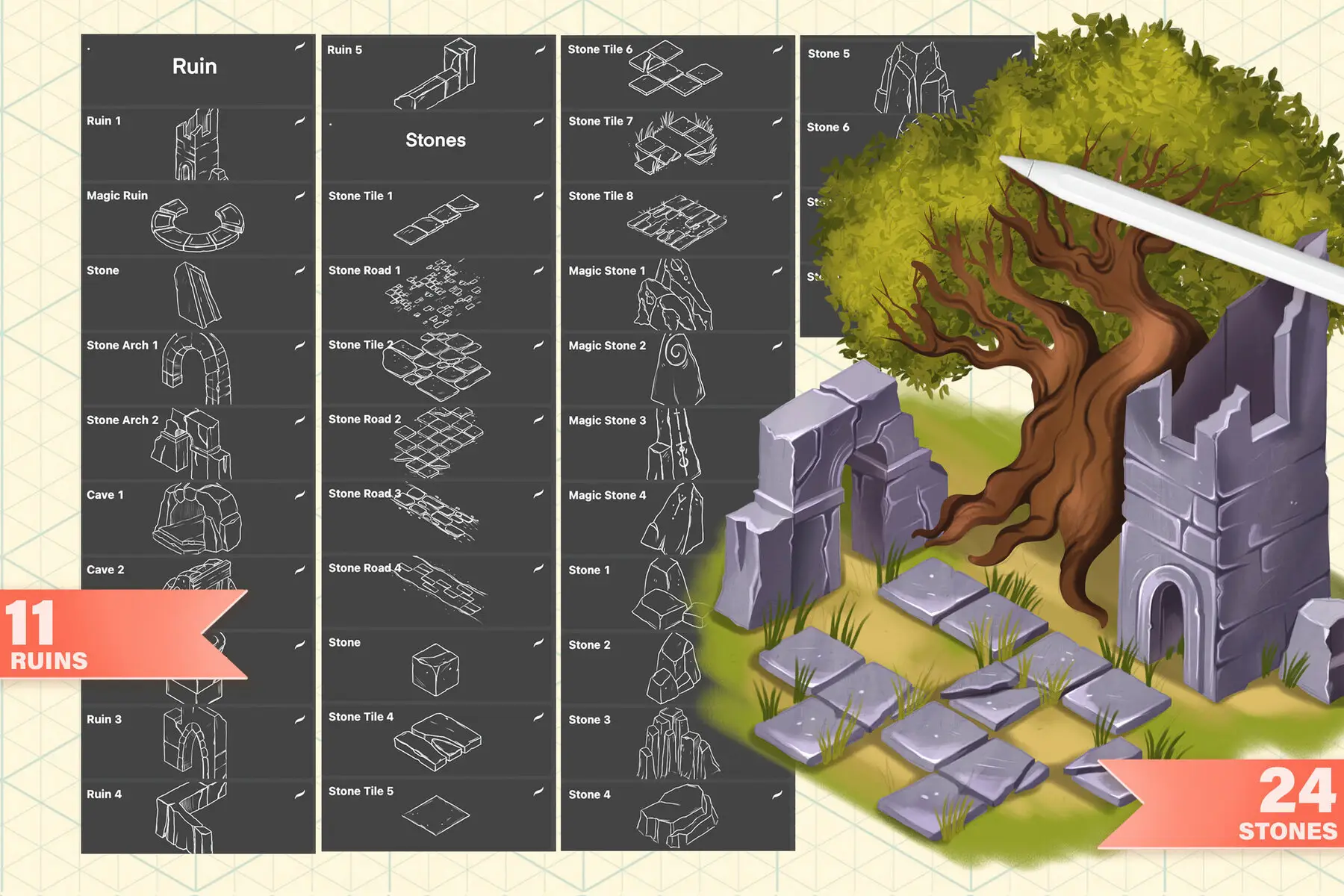 Isometric Town Procreate and Photoshop Creator - YouWorkForThem