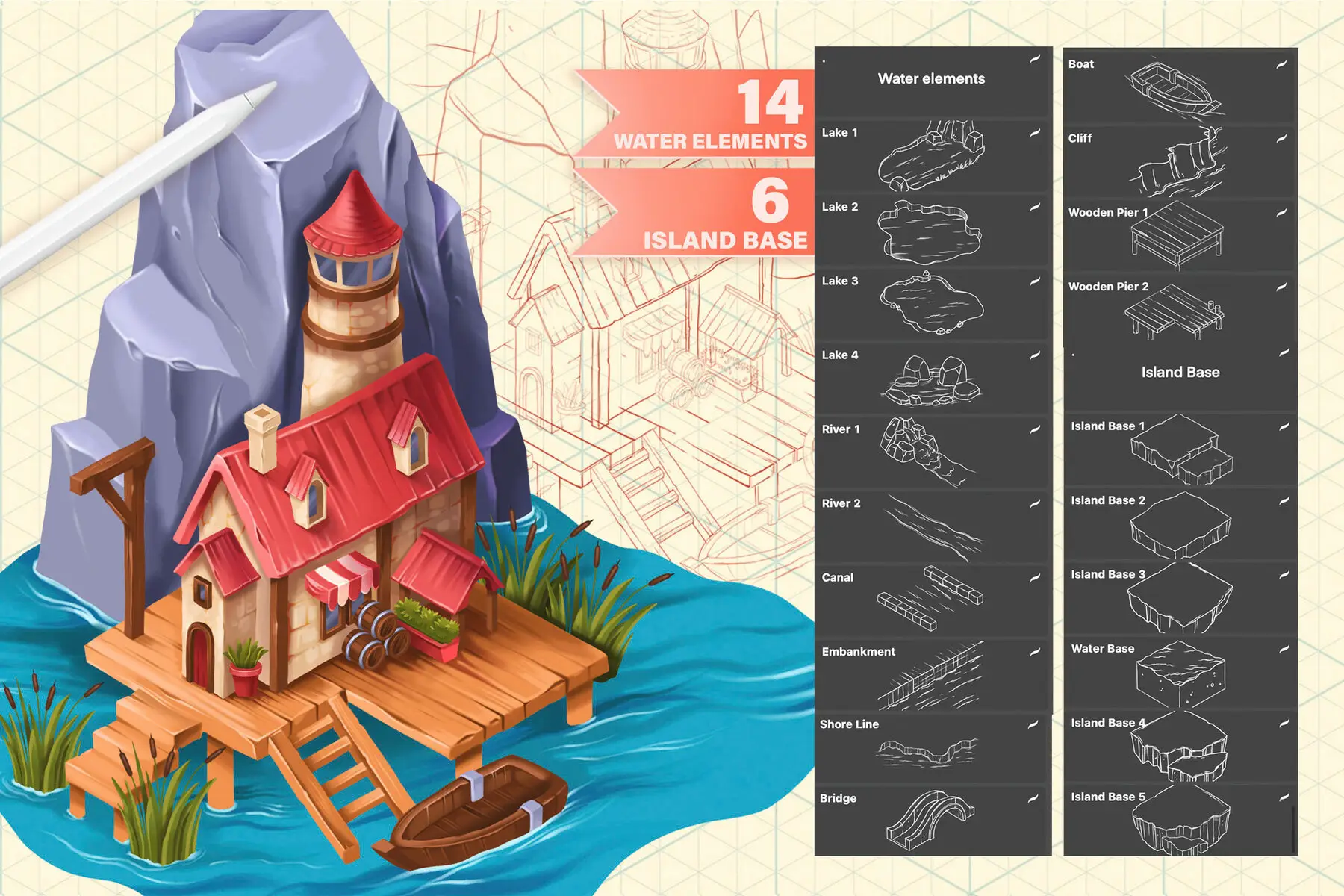 Isometric Town Procreate and Photoshop Creator - YouWorkForThem
