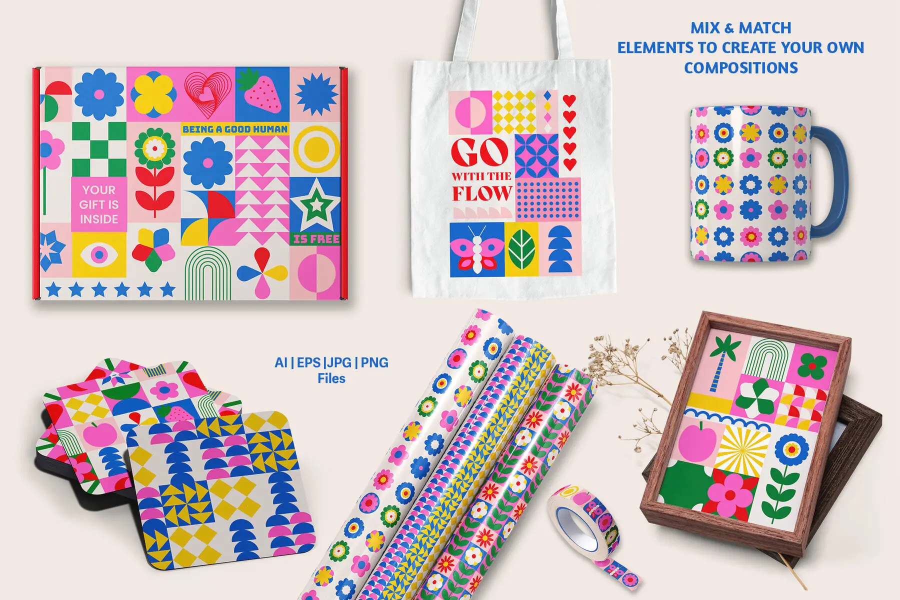 Bright Geometric Pattern Shapes Creator Kit Graphics - YouWorkForThem