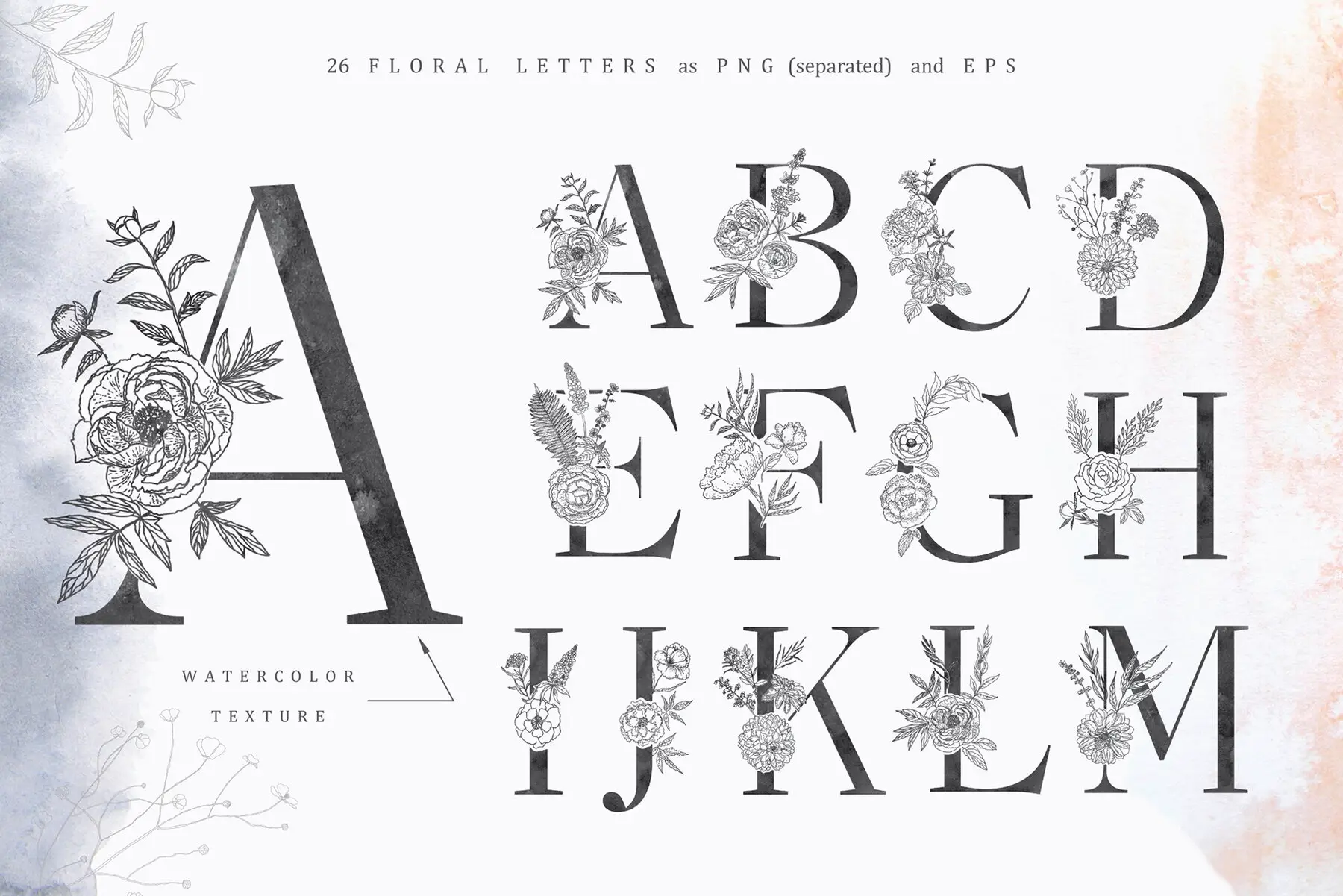 Blush Navy Blooming Alphabet Graphics - YouWorkForThem