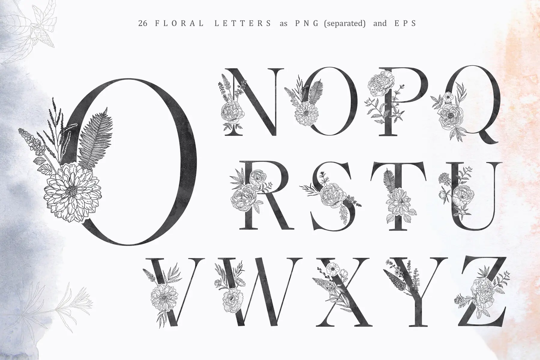 Blush Navy Blooming Alphabet Graphics - YouWorkForThem