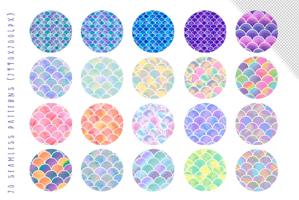 Mermaids scales seamless patterns Graphics - YouWorkForThem