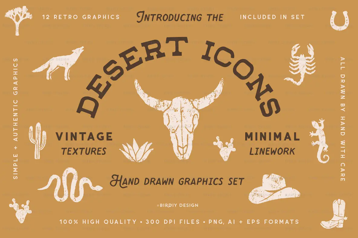 Desert Icons Hand Drawn Graphics Set Graphics - YouWorkForThem