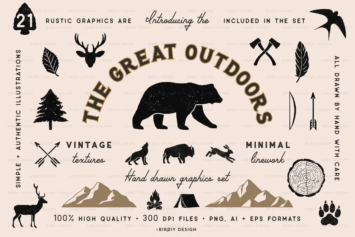 Rustic Nature Icons Illustrations Graphics - YouWorkForThem