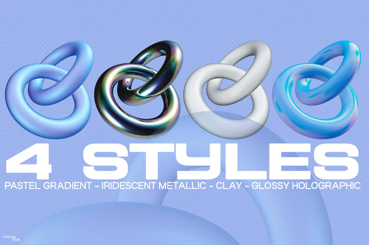 Chrome Meta 3D Abstract Shapes Graphics - YouWorkForThem