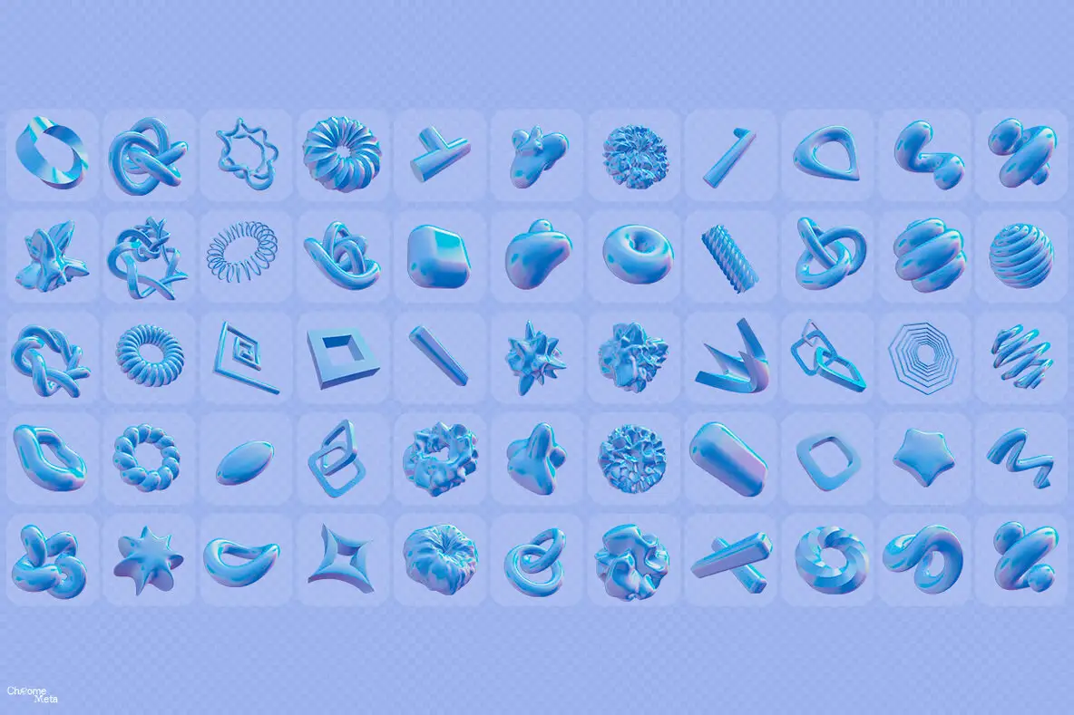 Chrome Meta 3D Abstract Shapes Graphics - YouWorkForThem
