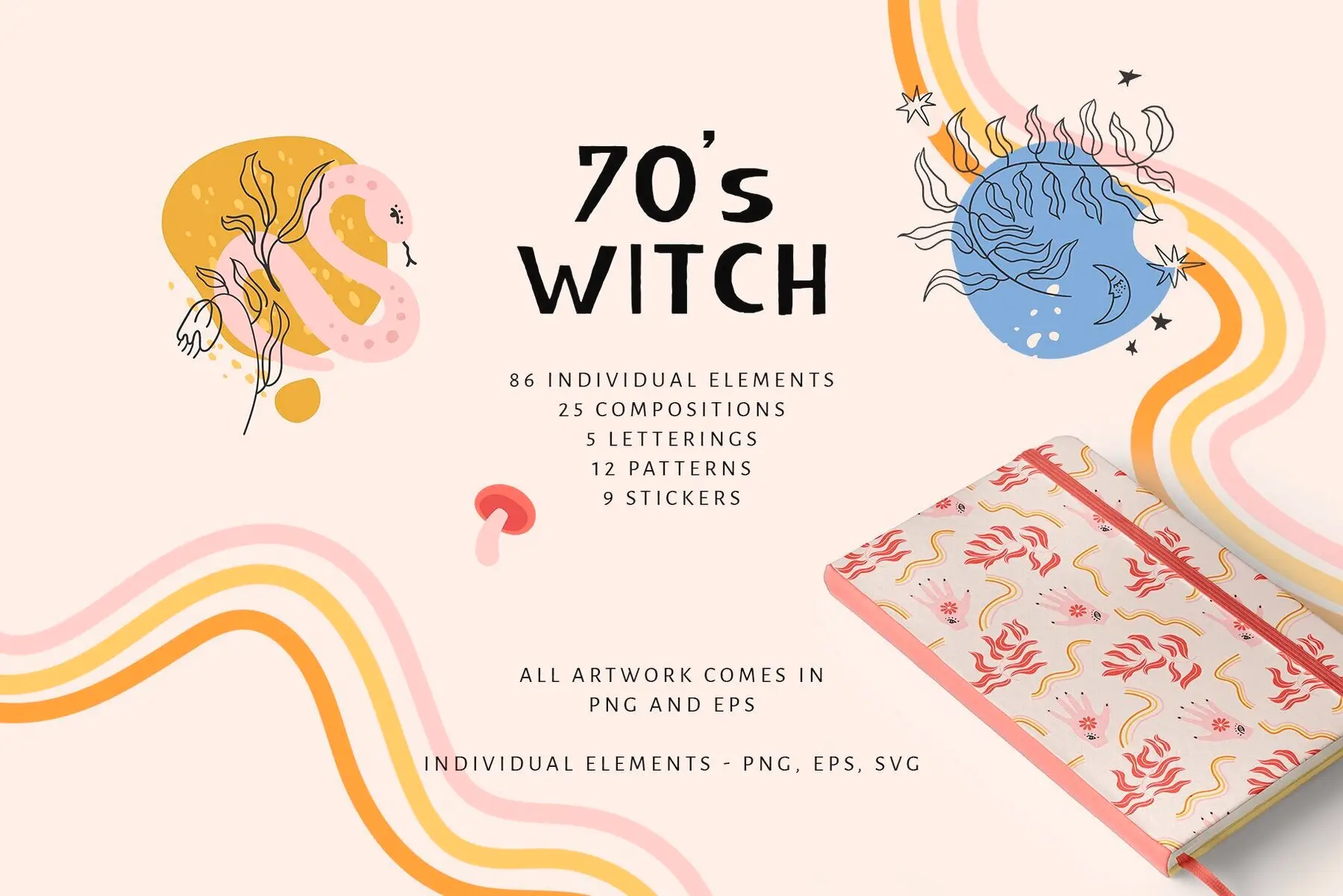 70s Cute Witch Clipart Graphics - YouWorkForThem