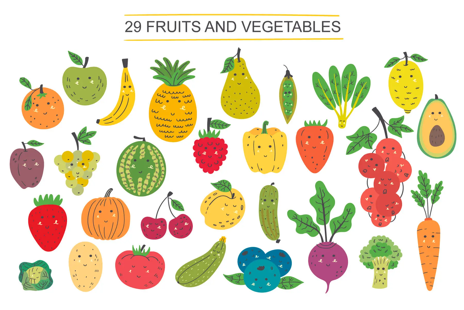 Cute fruits and vegetables Graphics - YouWorkForThem