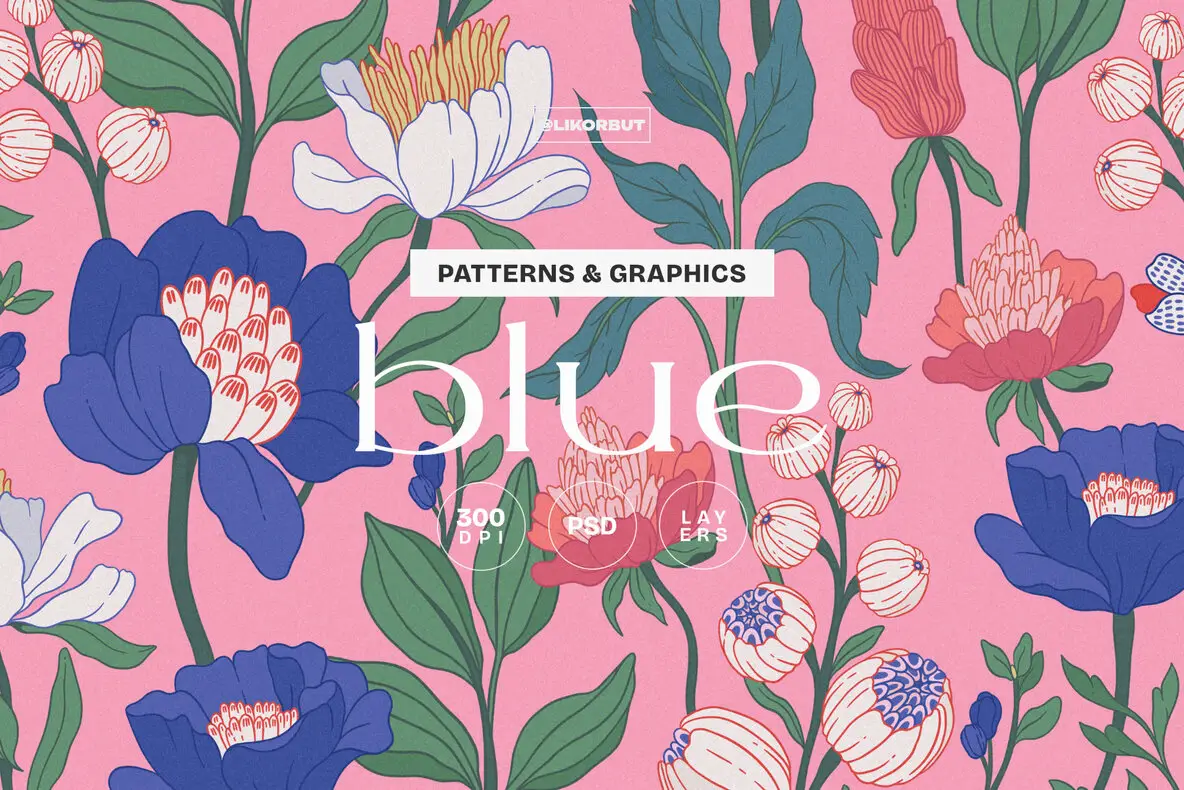Blue Botanical Pattern and Graphics Patterns - YouWorkForThem
