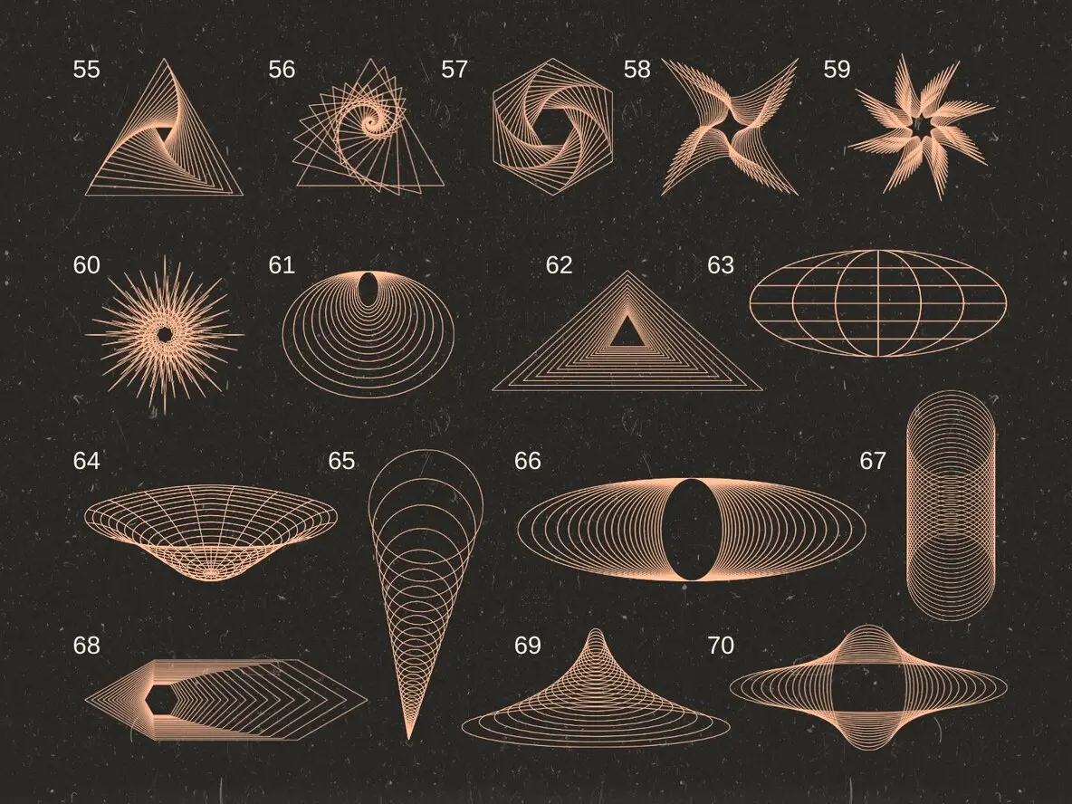 140 Retro Geometry Futuristic Shapes Icons - YouWorkForThem