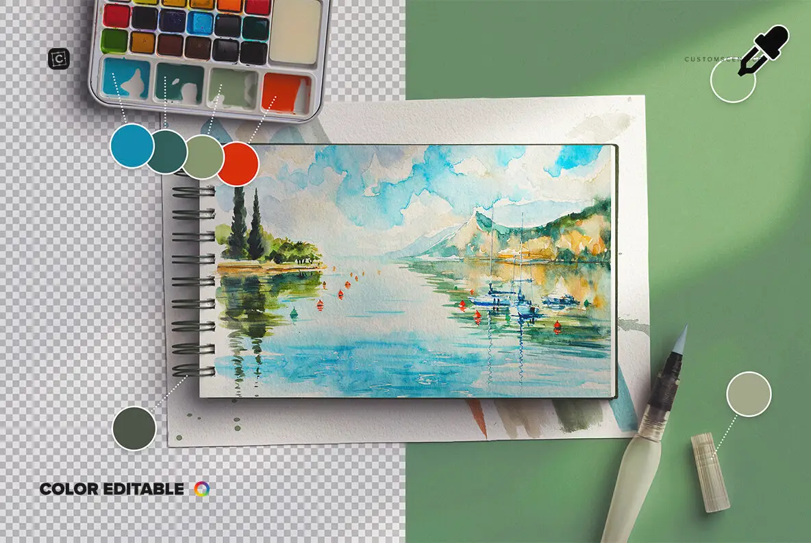 Artistic Watercolor Notebook Scene Creator Mockup Mockups - YouWorkForThem