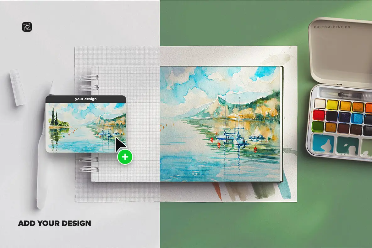 Artistic Watercolor Notebook Scene Creator Mockup Mockups - YouWorkForThem
