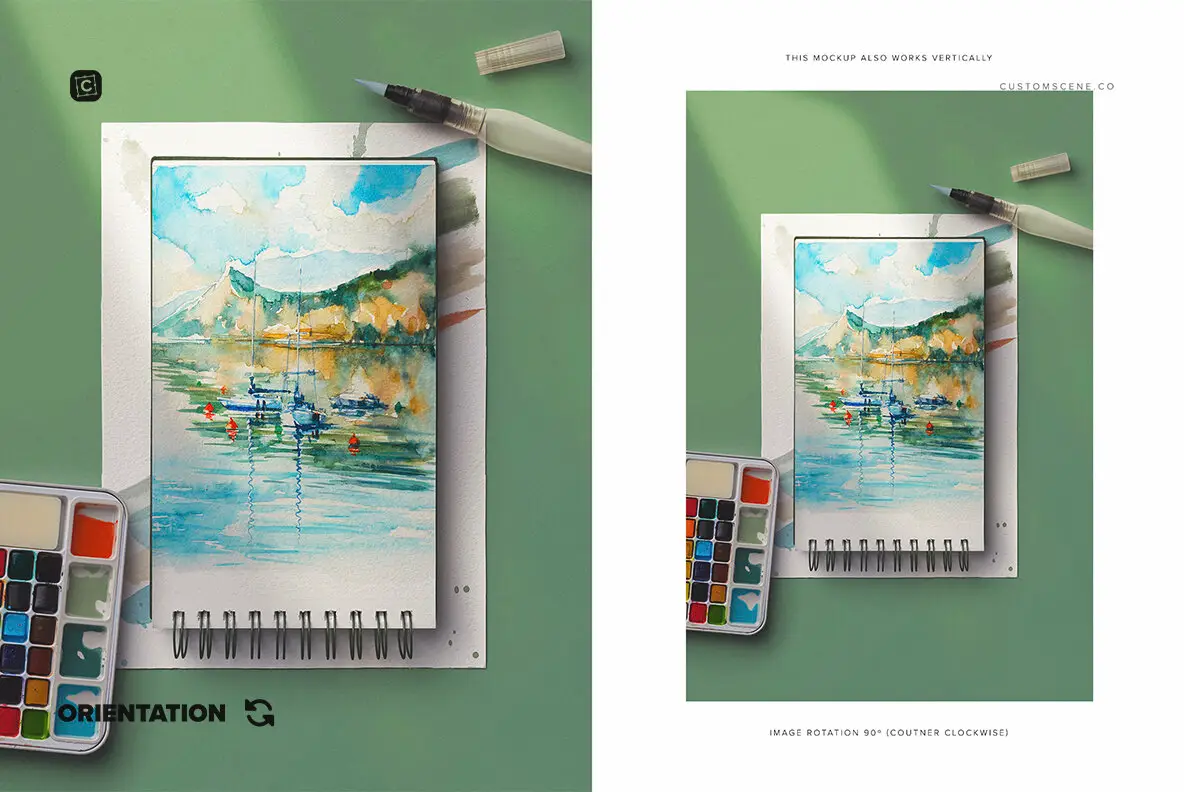 Artistic Watercolor Notebook Scene Creator Mockup Mockups - YouWorkForThem
