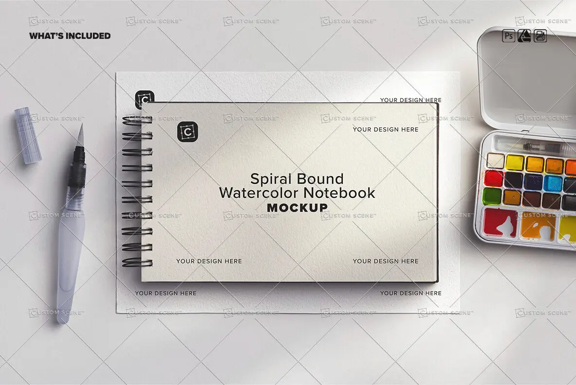 Artistic Watercolor Notebook Scene Creator Mockup Mockups - YouWorkForThem