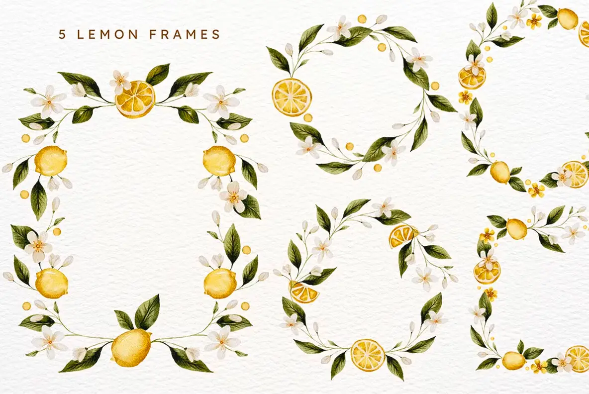 Lemon Watercolor Floral Bundle Illustrations - YouWorkForThem