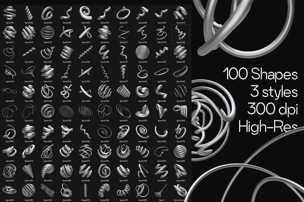 3D Chrome Spirals - Shapes Objects Graphics - YouWorkForThem