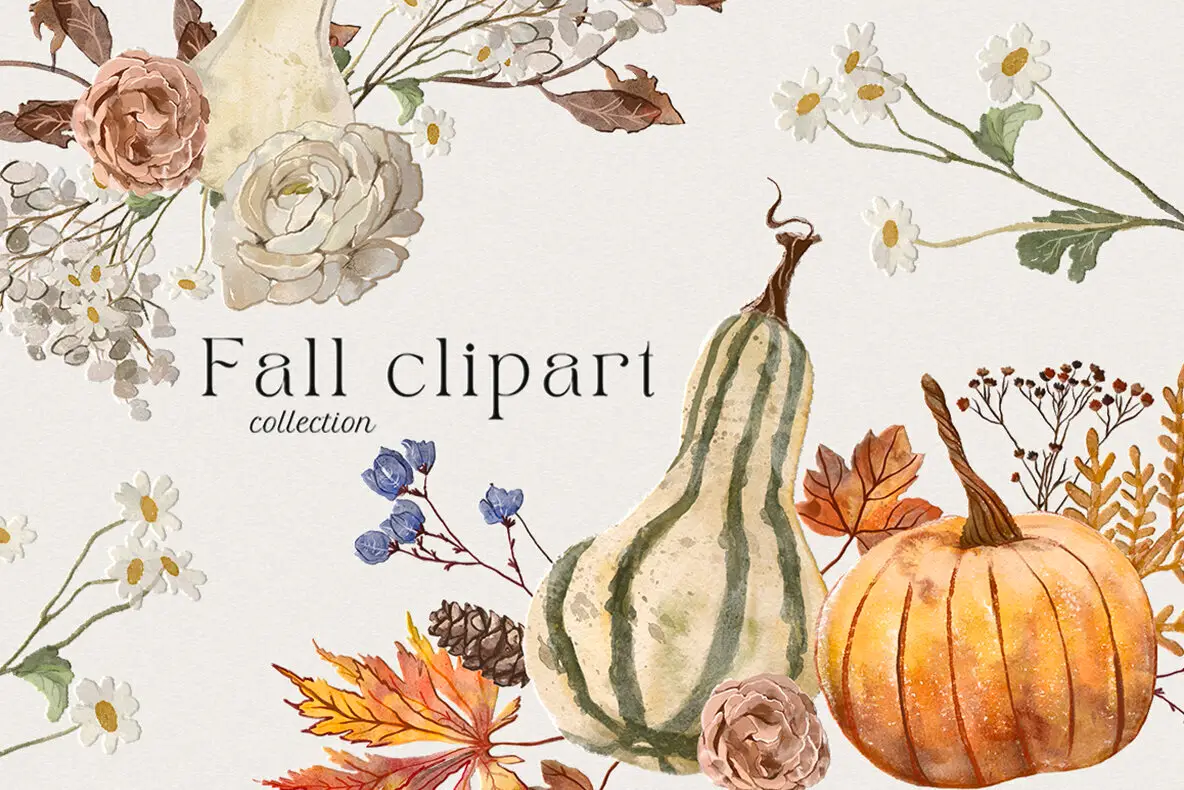 Autumn Fall Watercolor Set Graphics - YouWorkForThem