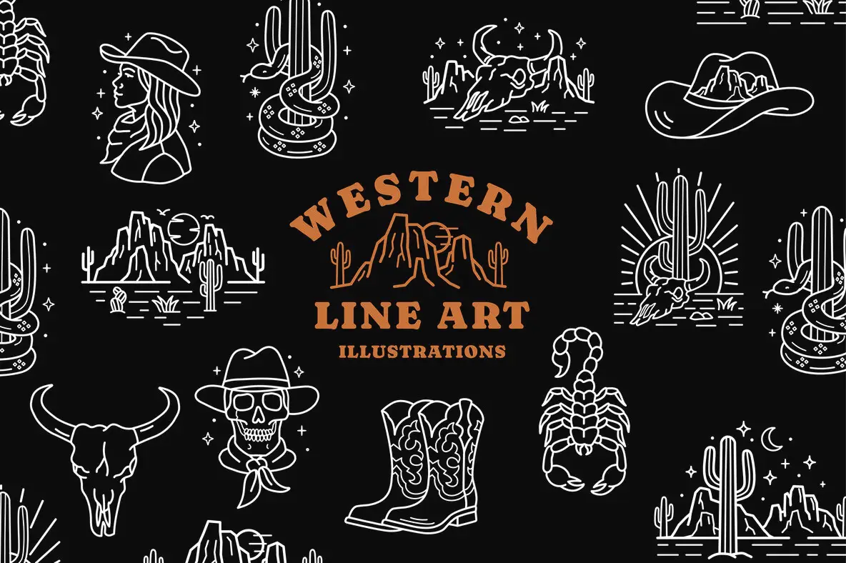 Western Line Art Illustrations Graphics - YouWorkForThem