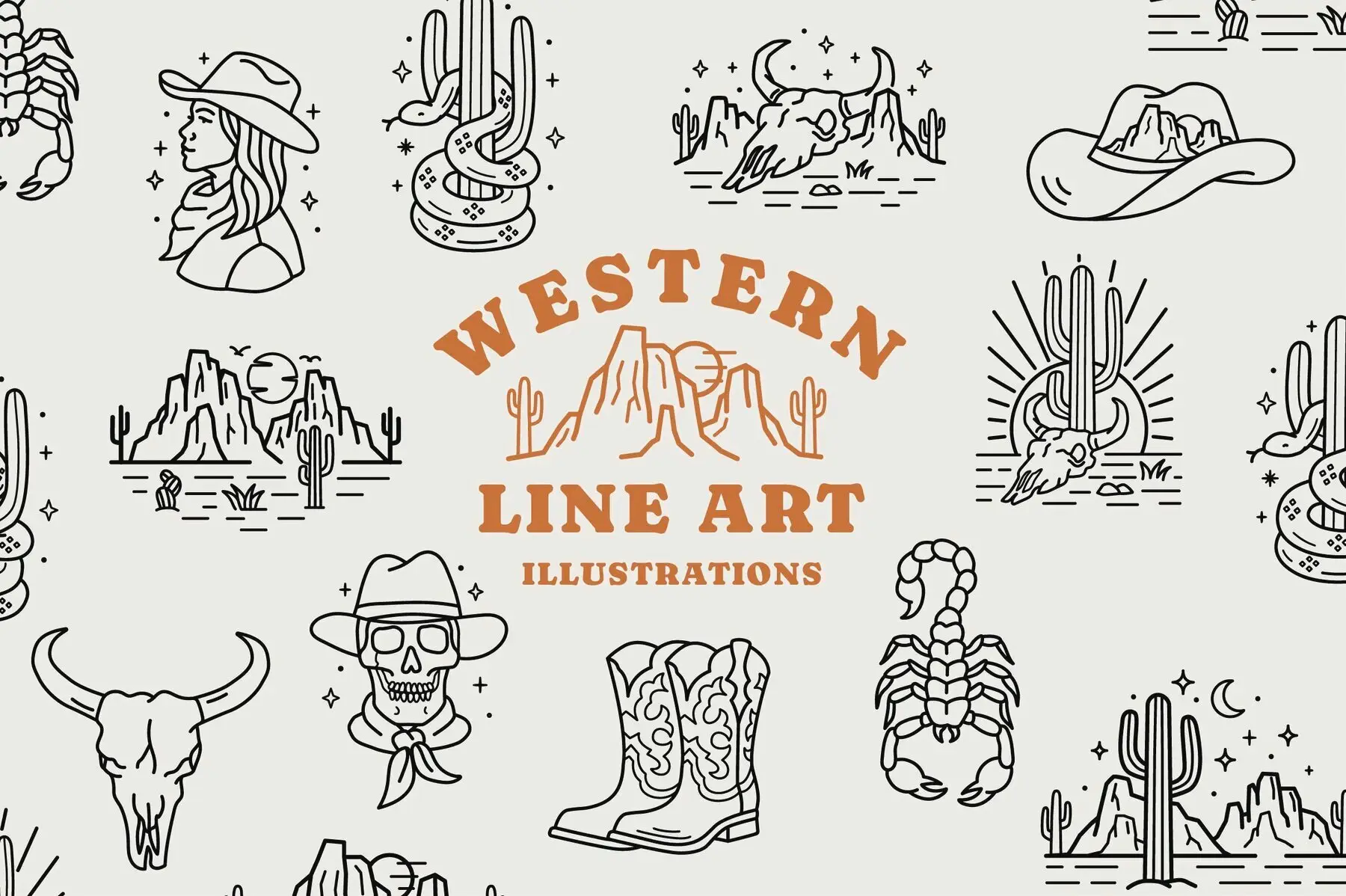 Western Line Art Illustrations Illustrations - YouWorkForThem