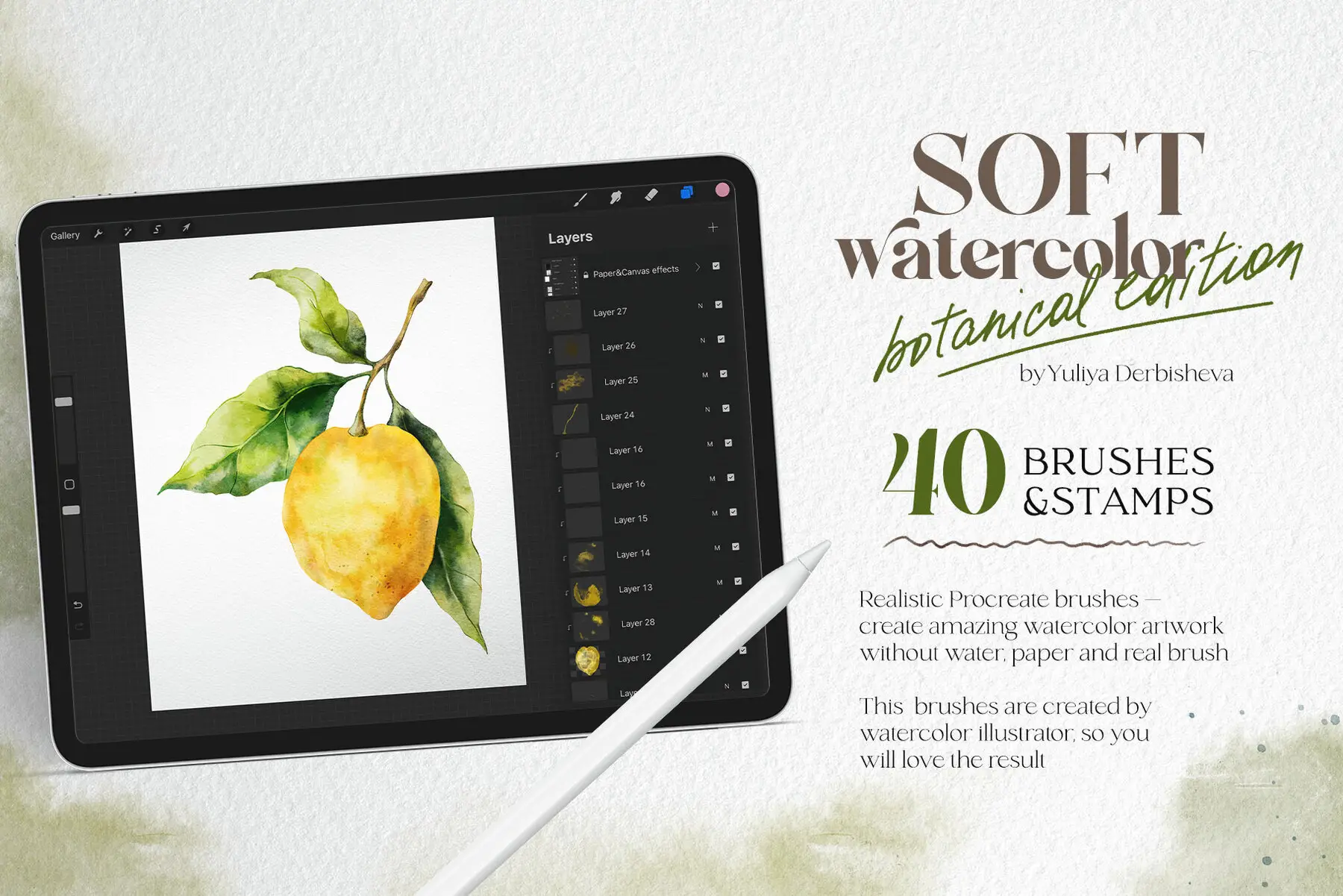 Soft watercolor Procreate brushes Botanical edition - YouWorkForThem