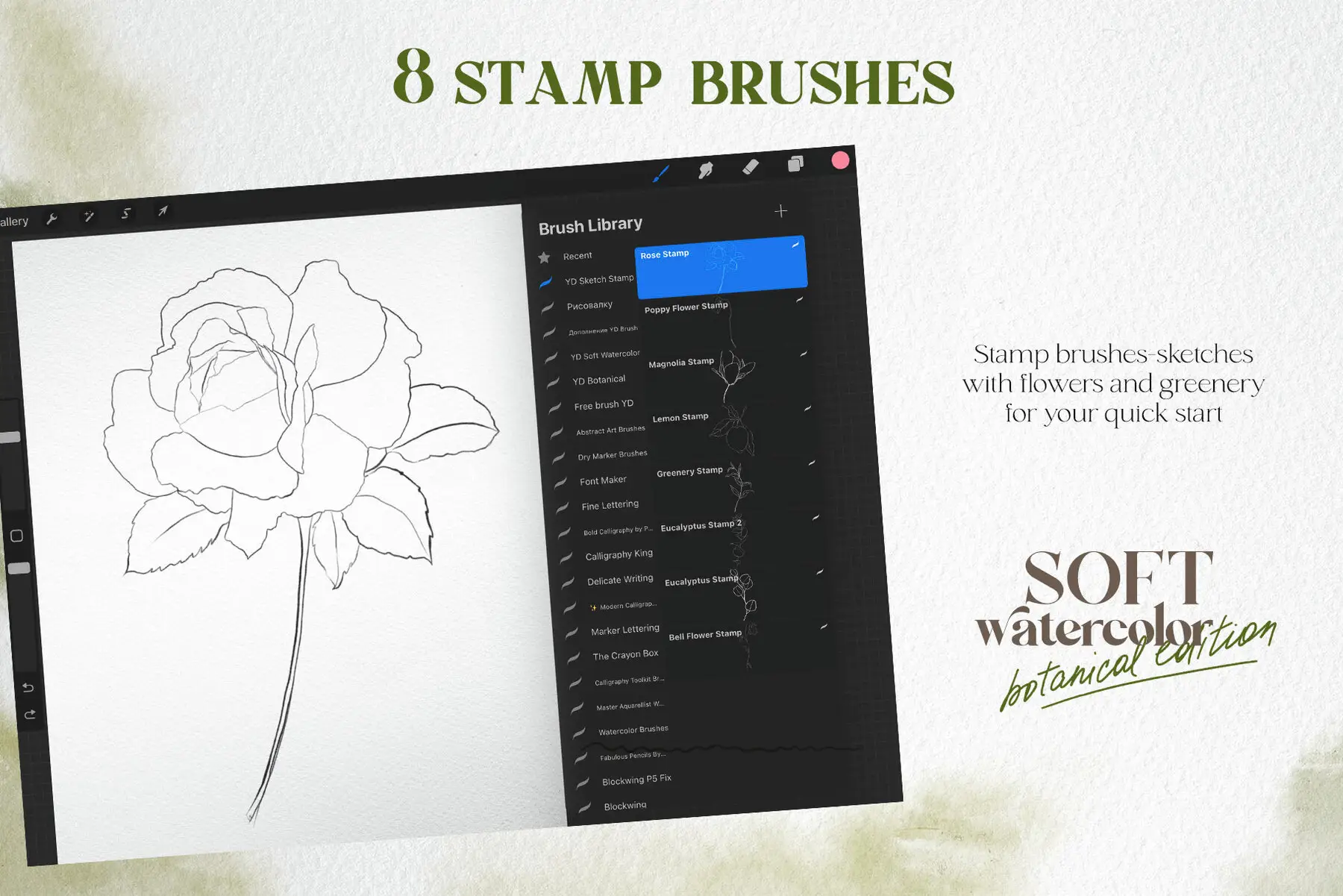 Soft watercolor Procreate brushes Botanical edition - YouWorkForThem