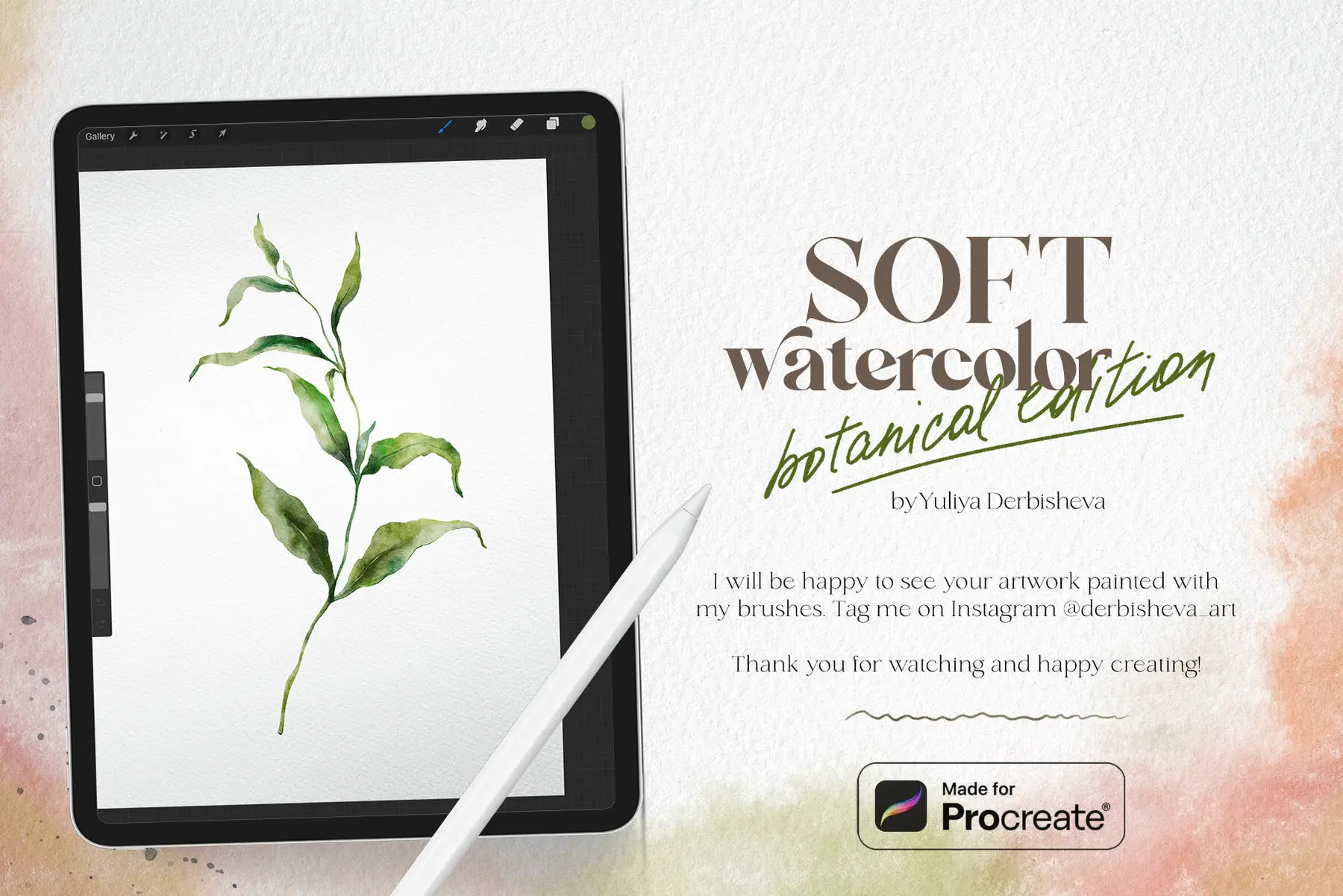 Soft watercolor Procreate brushes Botanical edition - YouWorkForThem
