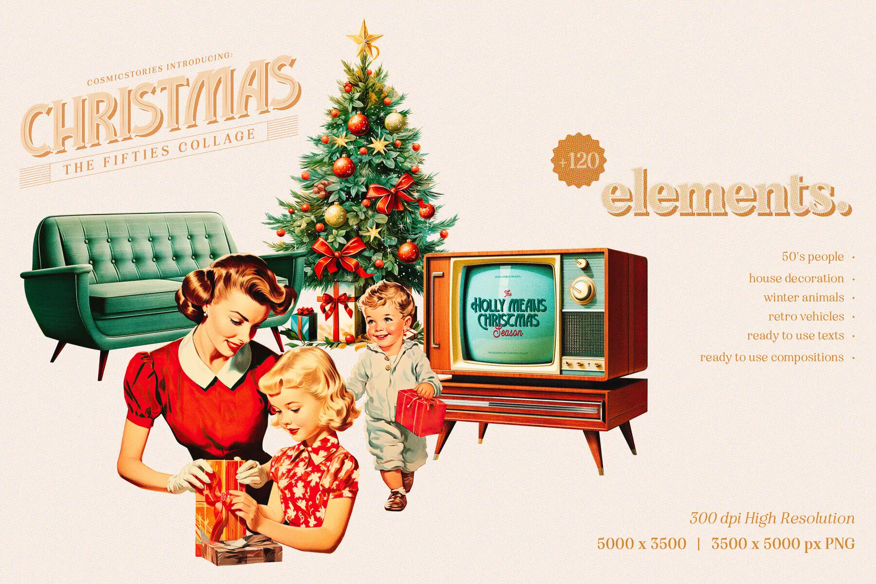 50s Christmas Collage Creator Graphics - YouWorkForThem