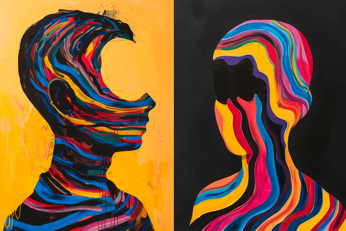 Paint splash faces Illustrations - YouWorkForThem