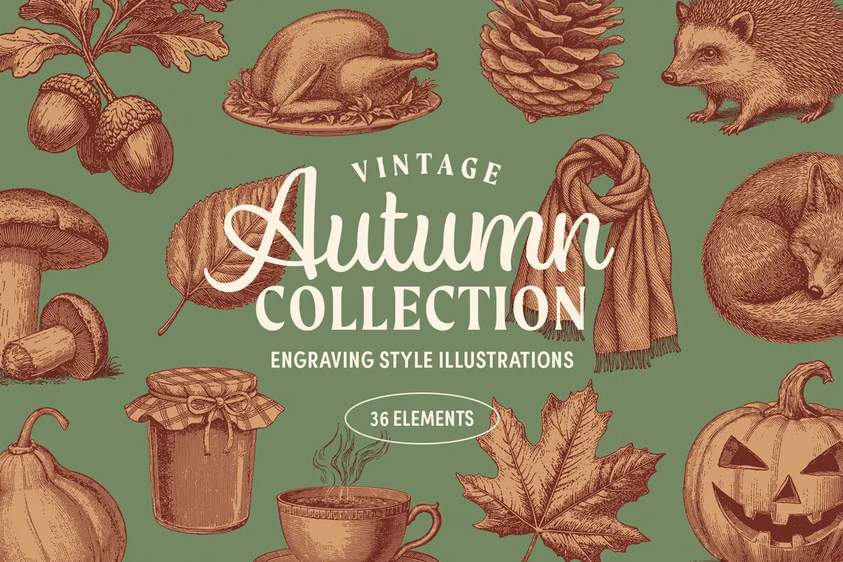 Vintage Autumn Illustrations Graphics - YouWorkForThem